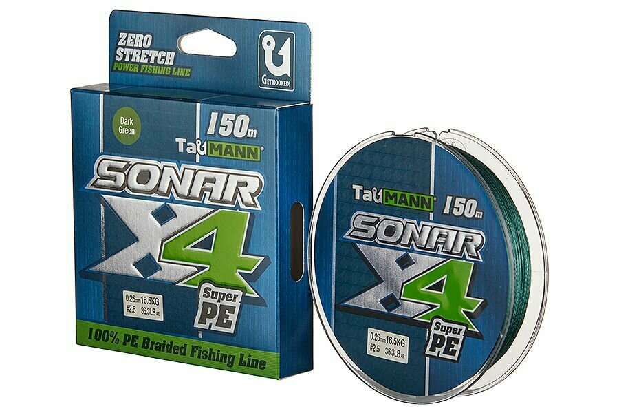 TauMANN Леска плетёная Sonar PE X4 150m #2.5 (0.26mm) Dark Green