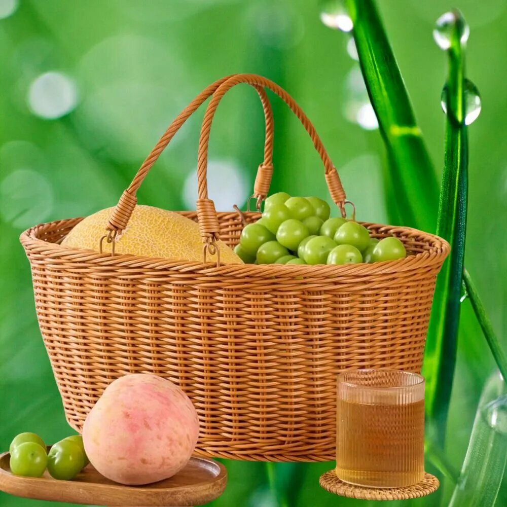 Корзина плетеная длина 41.1 см, ширина 32.1 см, высота 18.1 см.