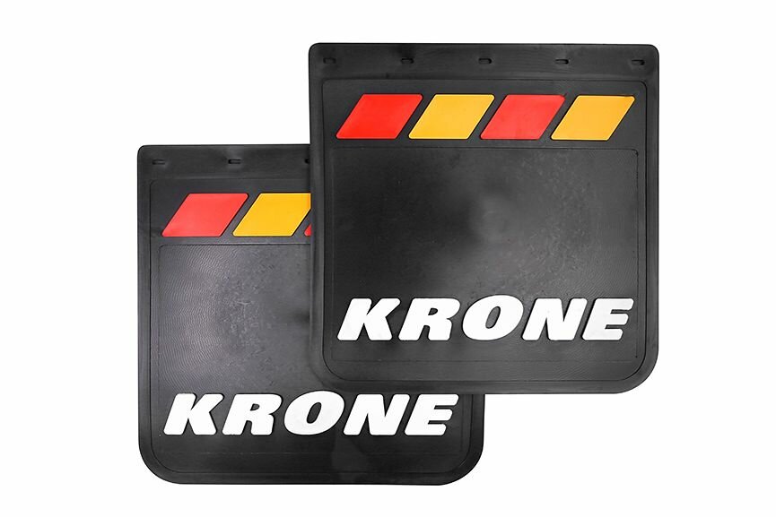 Брызговики задние KRONE черная резина LUX PRO (белая надпись) красно-желтые 400х400