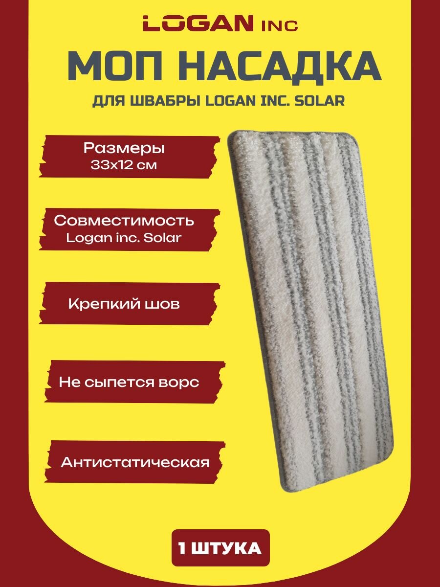 Сменная насадка из микрофибры NC1B для швабры Logan inc. Solar, насадка на швабру на липучке для мытья полов, стен, окон