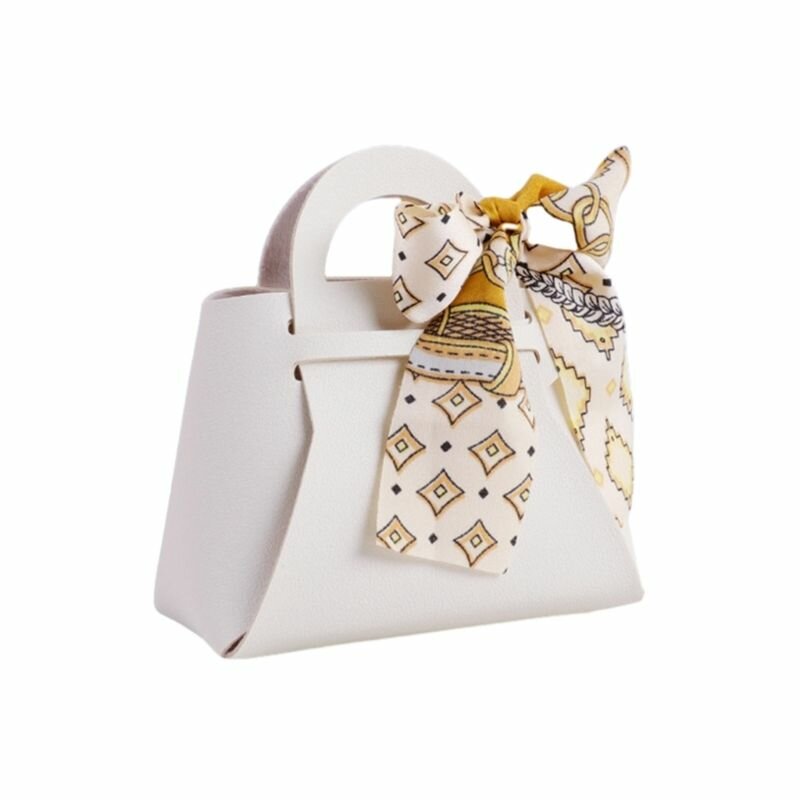 10 шт, кожаная свадебная подарочная коробка для конфет-белая с лентой