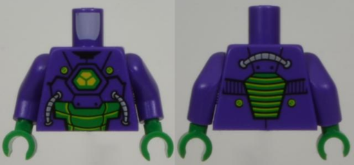 Torso Armor with Lex Luthor Warsuit with Yellow and Green Hexagon Logo and Green Armor Plates Pattern / Dark Purple Arms / Green Hands, 973pb2365c01 Dark Purple U