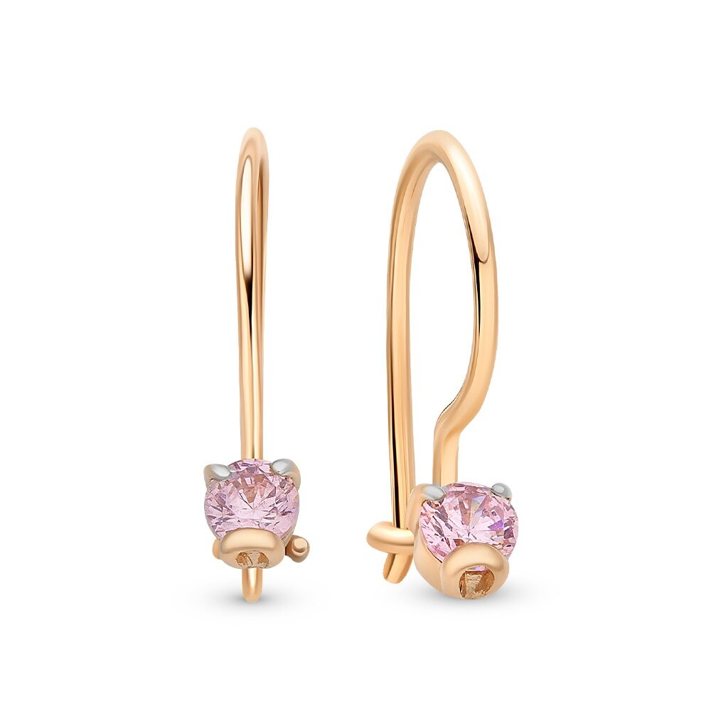 Серьги, красное золото, 585 проба, родирование, фианит