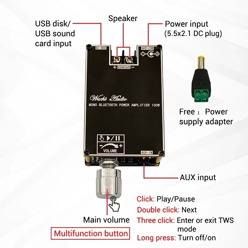 Моно 100 Вт TPA3116D2 усилитель мощности звука Bluetooth-совместимый 5,1 AUX цифровой усилитель мощности плата домашнего кинотеатра