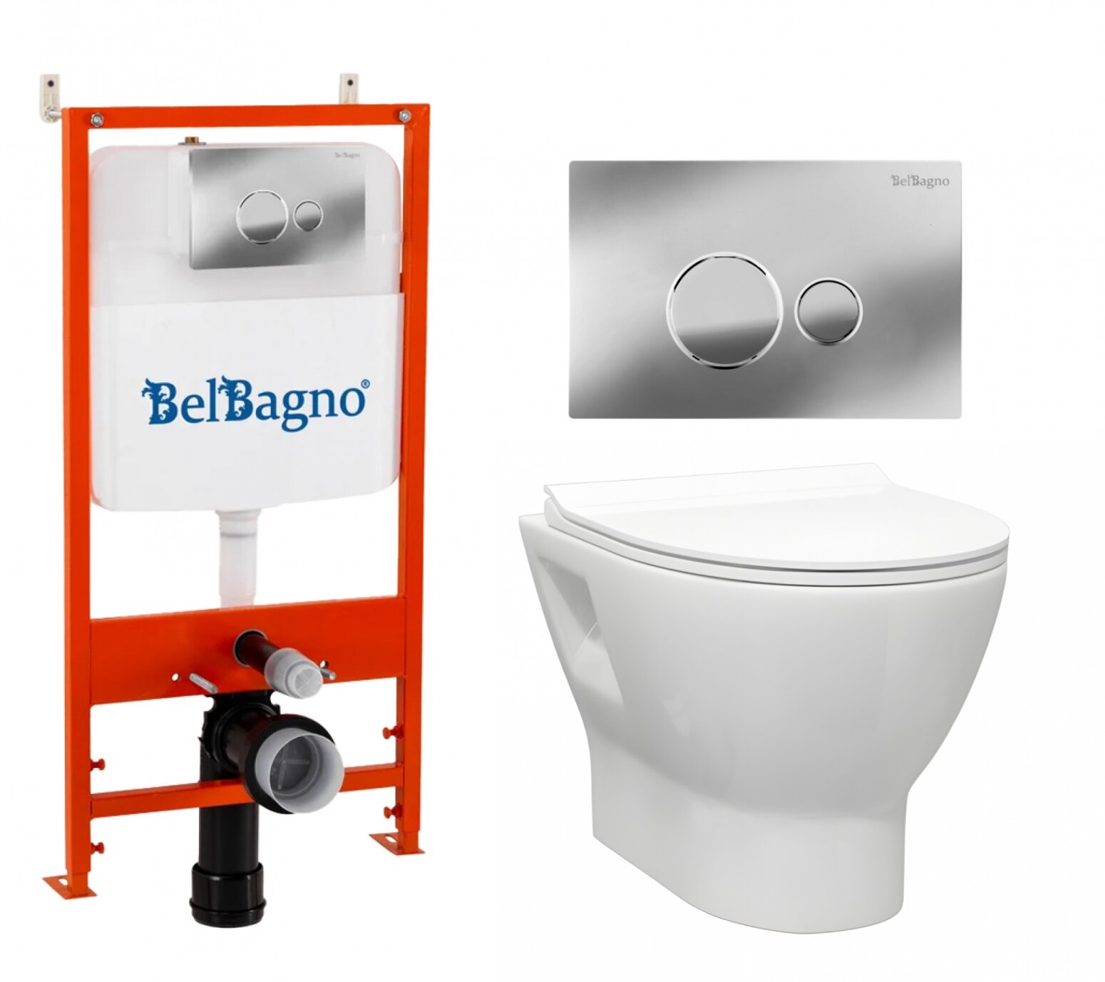 Комплект 3 в 1 инсталляция BelBagno BB026/BB081CR + Унитаз подвесной Enio Nativo EN1270551 + кнопка хром глянцевая