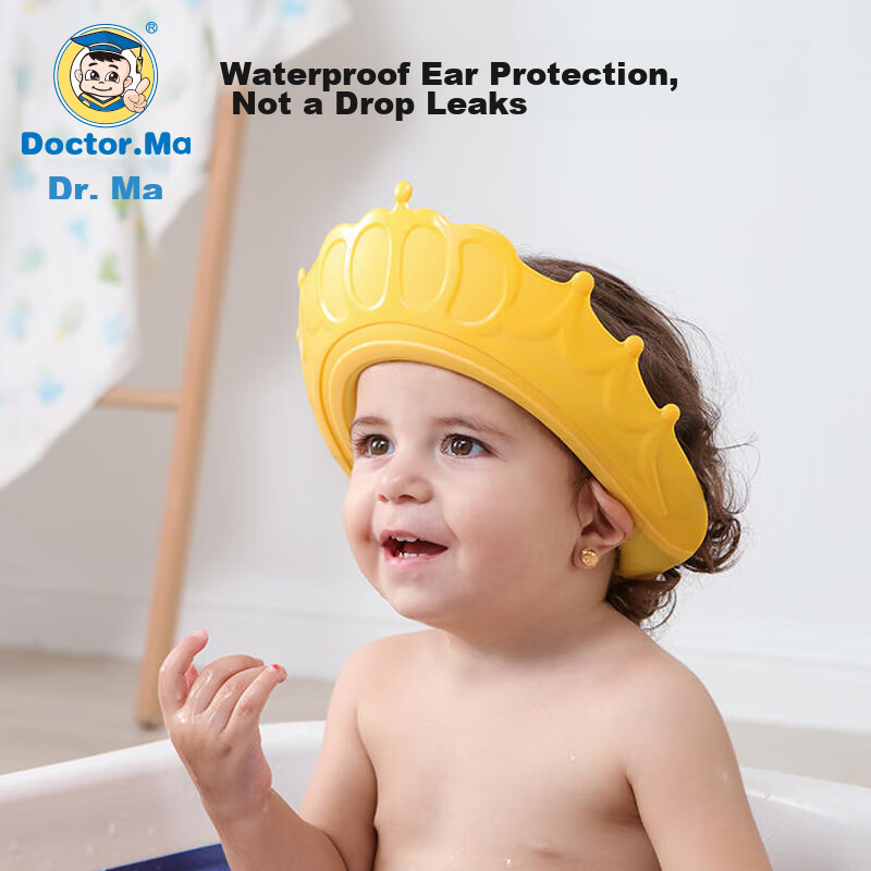 Dr. Ma Children's Shampoo Cap, Baby Hair Washing Tool, Shampoo Cap, Infant Bath Cap, Waterproof, Ear Protection, Adjustable, Green