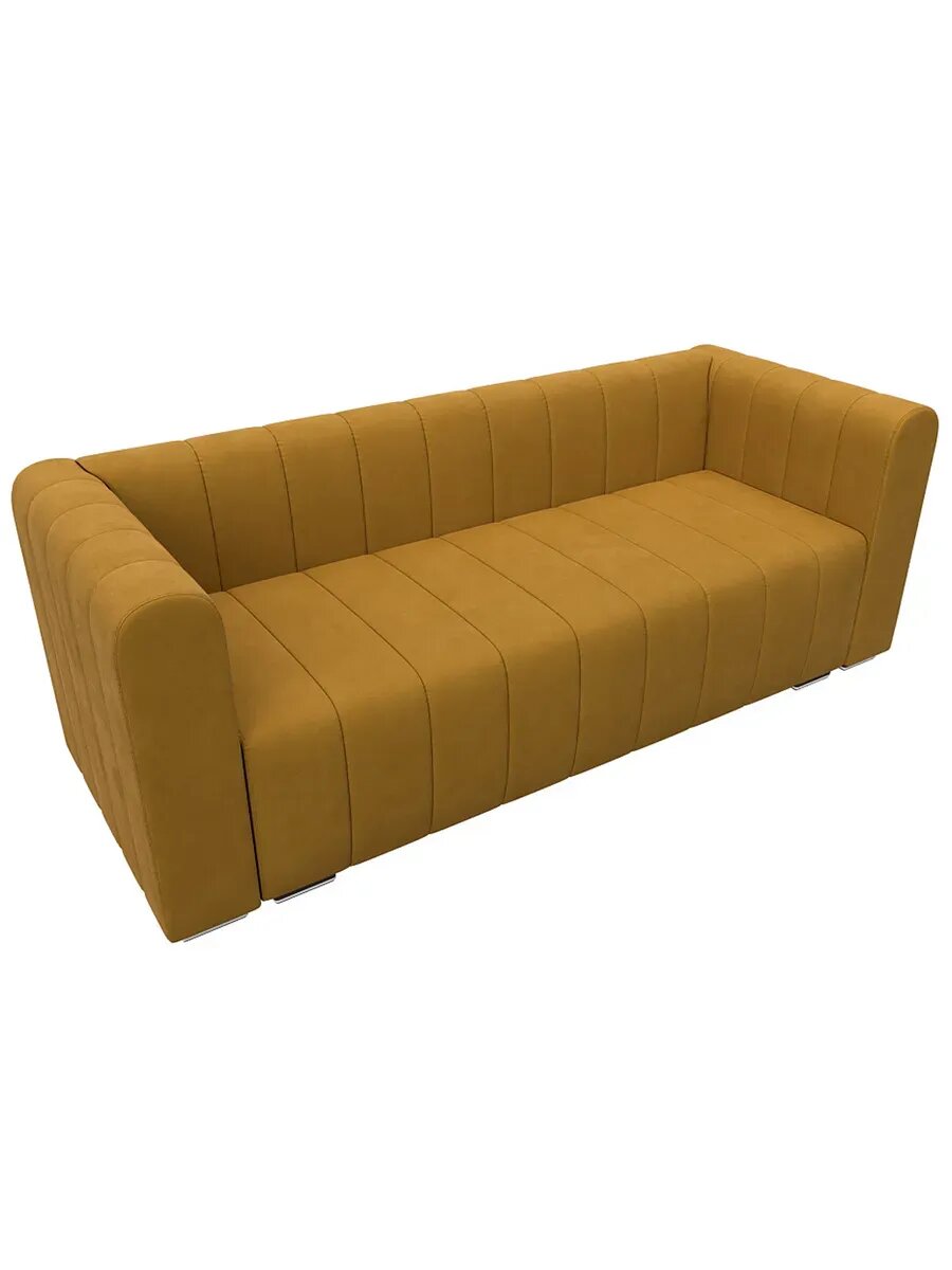 Диван интерьерный прямой Брют с высокими подлокотниками, нераскладной, велюр желтый