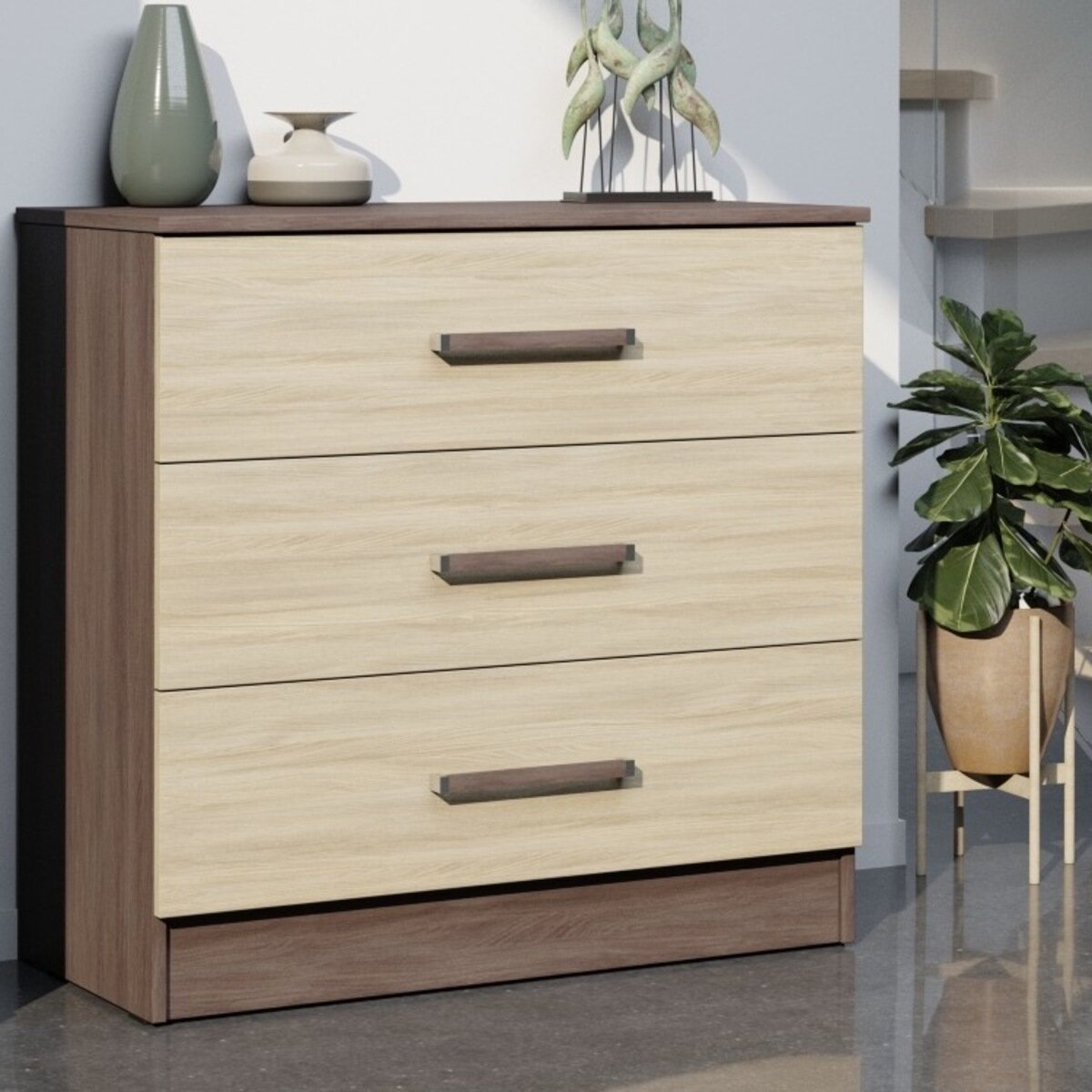 Комод Адель с 3 мя ящиками Эра 82х40.5x80 см Ясень шимо тёмный/Ясень шимо светлый