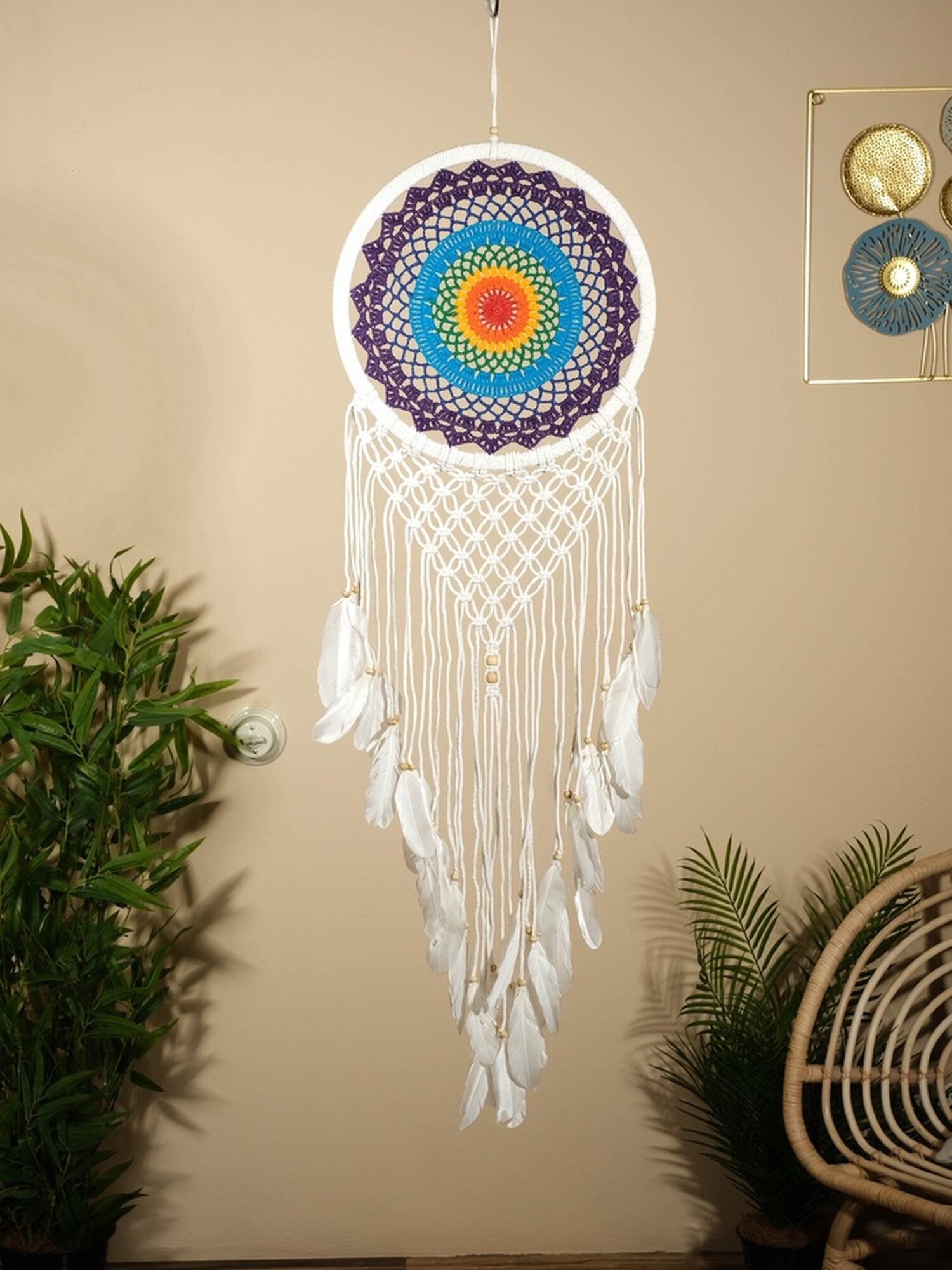 Ловец снов Сима-ленд "Радуга", дерево, текстиль, пластик, 32x90 см