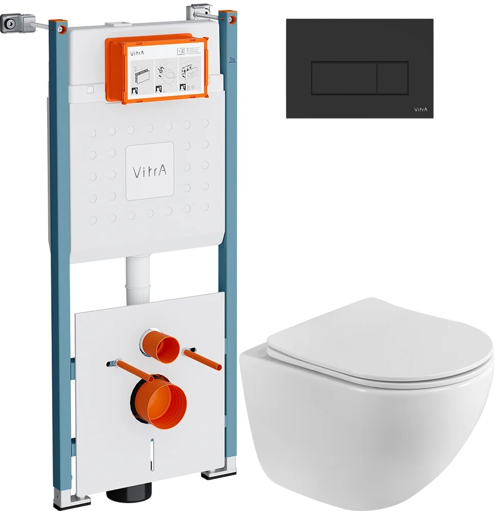 Комплект 3 в 1 Унитаз подвесной BelBagno Libero BB11051CH-TOR/SC / Инсталляция VitrA V-Fix Core 732-5800-01PV / Кнопка Root Square 740-2311 цвет матовый черный