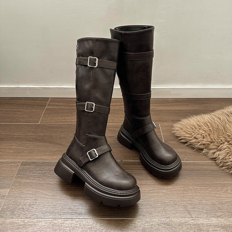 Маленькие тонкие мотоциклетные ботинки в американском стиле с толстой подошвой, весна-осень 2025 года, новый стиль, модные универсальные ботинки в стиле ретро, визуально увеличивающие рост