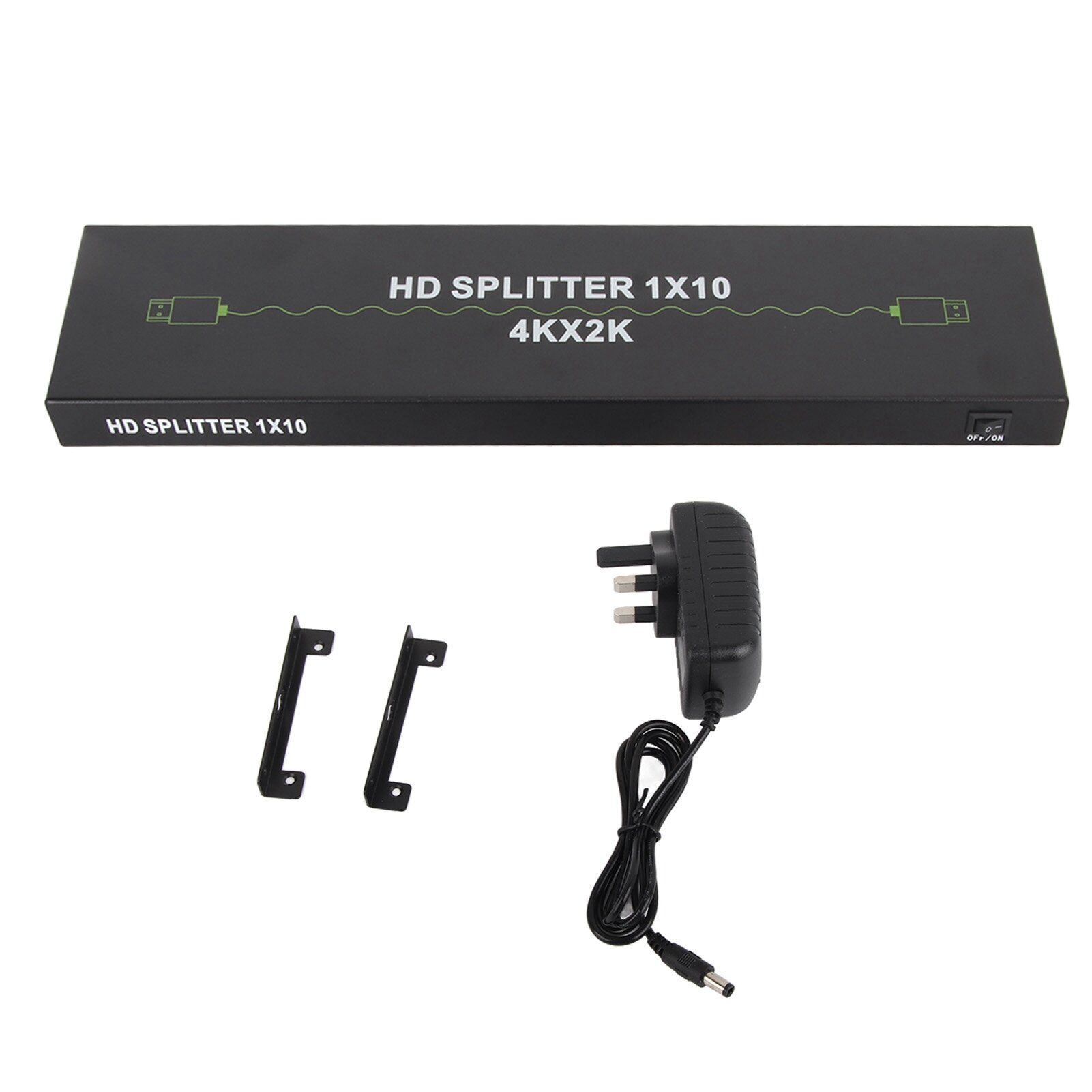 Разветвитель мультимедийного интерфейса HD 1 из 10, поддержка 4K, 30 Гц, 3D-звук, синхронизация видео, 10-канальный разветвитель HD-видео, 100‑240 В, британская вилка