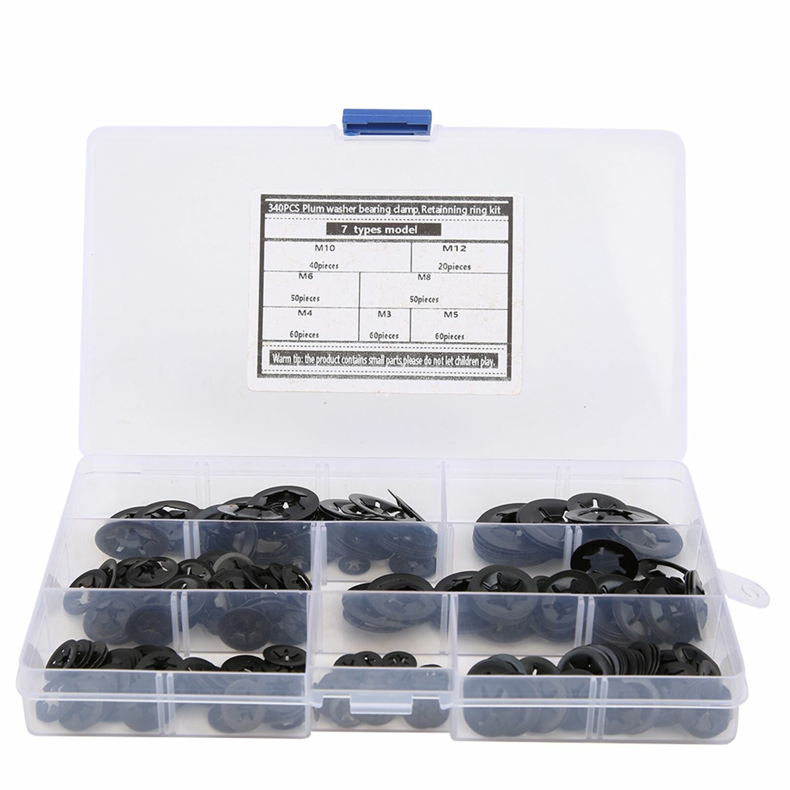 Комплект из 340 внутренних зубчатых шайб Starlock M3-M12 из марганцевой стали, прочные крепежные элементы для надежной сборки и устойчивости к вибрации