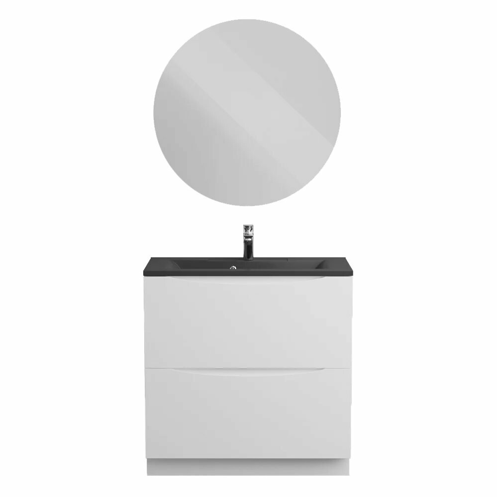 Мебель для ванной комнаты BelBagno Marino 80 напольная, bianco lucido, черная раковина