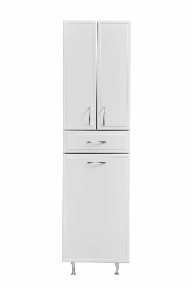 Шкаф-пенал для ванной Stella Polar Концепт 50 с бельевой корзиной, напольный, 48 см, белый, глянцевый, с ящиком, с дверками, из МДФ, фурнитура хром