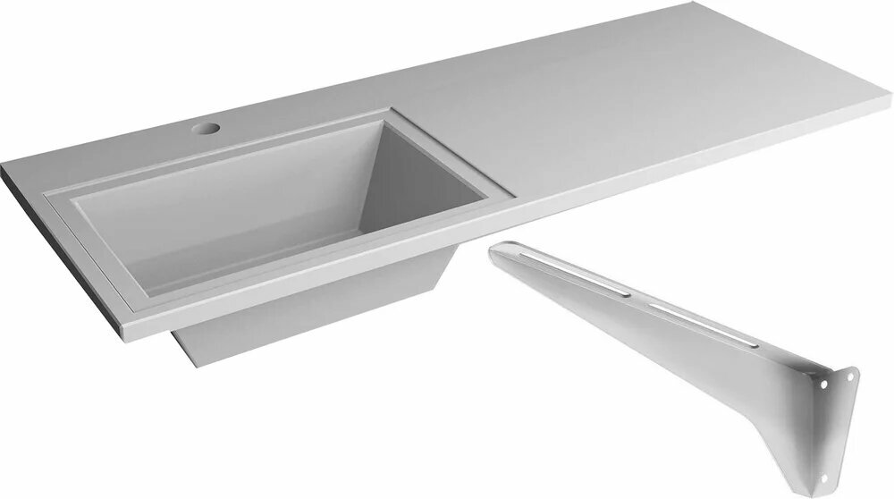 Раковина над стиральной машиной Stella Polar Мадлен 120 L с правым крылом, на кронштейне, белая, глянцевая, раковина для ванной из искусственного мрамора, прямоугольная