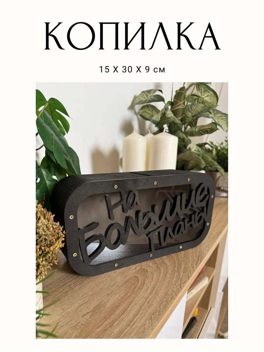 Копилка для денег прозрачная 30*15*9 На большие планы" черная