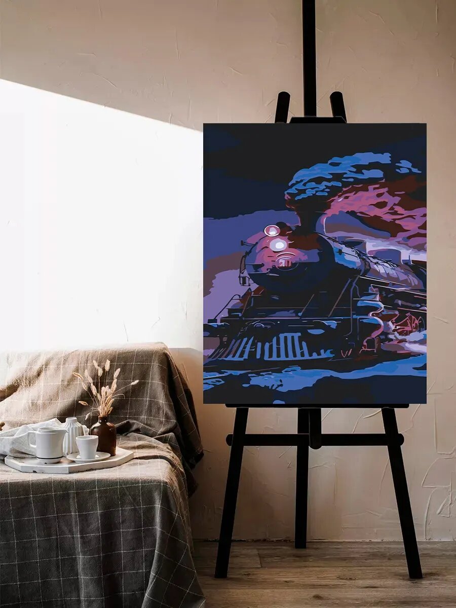 Картина по номерам Локомотив Поезд Паровоз