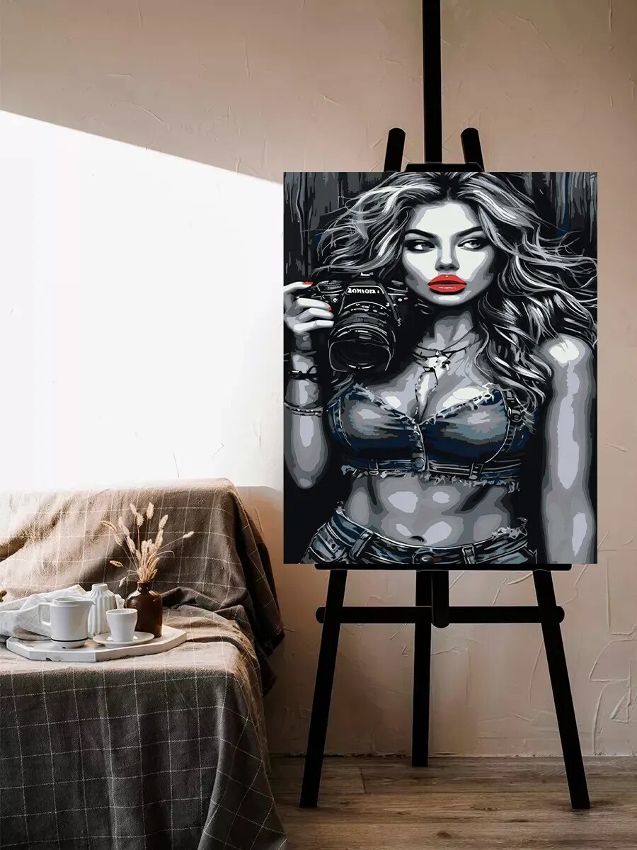 Картина по номерам Красивая Девушка с Фотоаппаратом