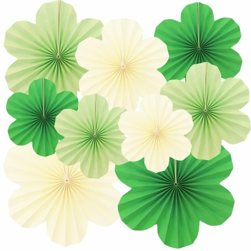 1 набор из 9 настенных цветов, декоративные бумажные веерные цветы-зеленые, зелено-белые
