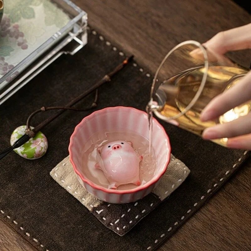 Забавная керамическая чашка для чая со свиньей и пузырьками, мультяшная фарфоровая чашка, чашки для воды, кружка 110 мл, подарки для друзей, красивый подарок, 8, 101-200 мл