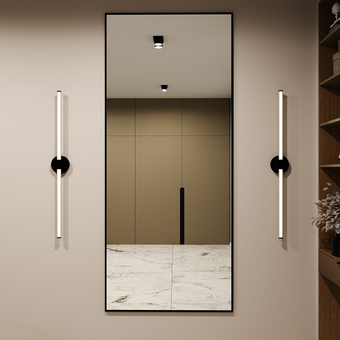 Зеркало настенное 200х80 см. BLX MIRROR интерьерное в алюминиевой раме, Черное