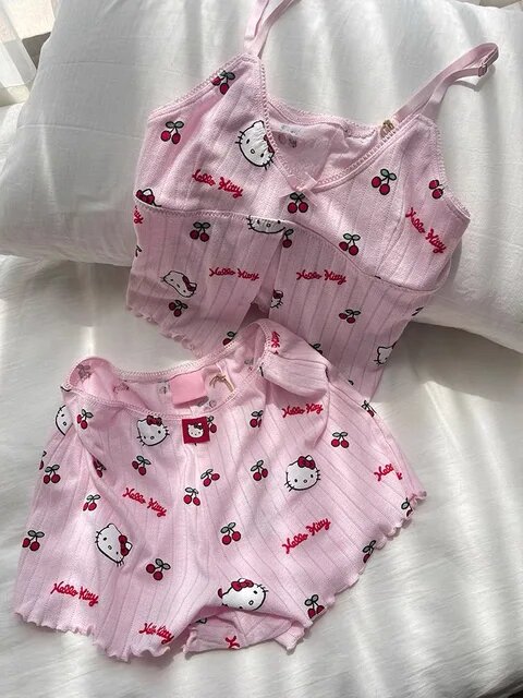 MINISO Hello Kitty шелковая пижама женская, Strap suit, MWeight 40-50KG