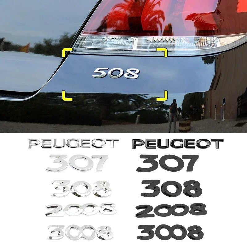 ABS хромированная наклейка на задний багажник автомобиля, эмблема, буквы, номер, silver, Peugeot