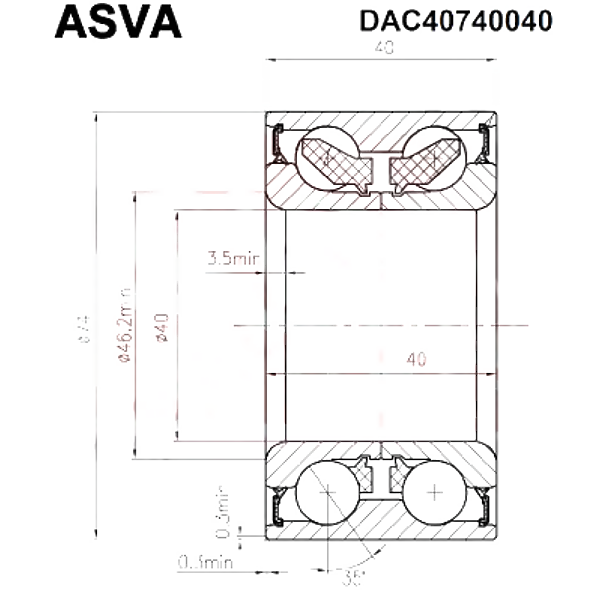 ASVA DAC 40740040 (B45533047B / B45533047C / B45533047D) подшипник ступичный перед. Mazda (Мазда) 323 bj 1998-2002 Mazda (Мазда)