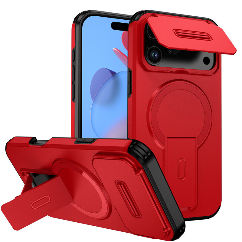 Чехол Для Apple iPhone 17 Pro Max / Айфон 17 Про Макс, soft touch, чехол-кардиомонитор, поликарбонат (PC), защита камеры, ударопрочный, встроенная подставка, усиленные углы, Apple, iPhone 17 Pro Max, red,