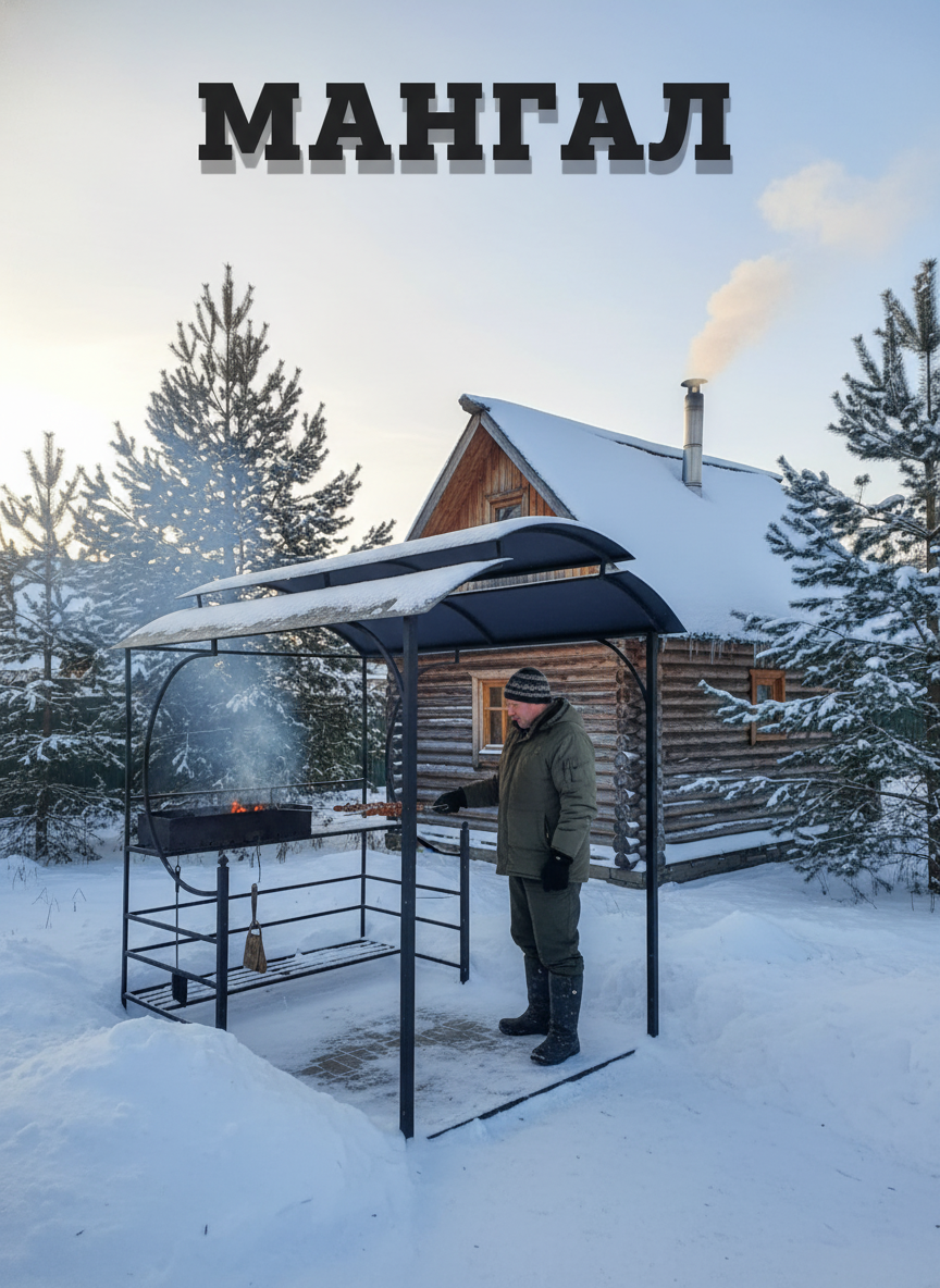 Мангал с крышей для дачи, беседка с мангалом 5 мм металлическая с крышей и столиком со сквозным проходом