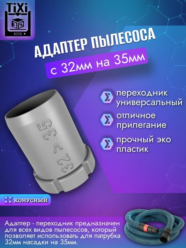 Адаптер переходник пылесоса с 32 мм на 35 мм универсальный для промышленных и бытовых видов