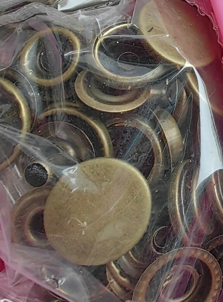 Кнопки металлические для одежды и кожи с ручным прессом и насадками для установки, набор "Антик" , 100 штук