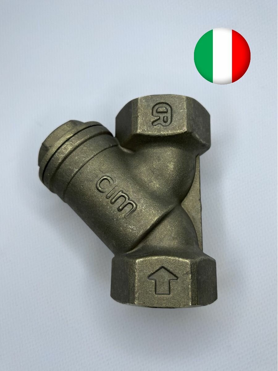 Фильтр косой Cimberio 74ACR 1.1/2 Ду40 Ру20 сетчатый для газа, из коррозионностойкой латуни ВВ Италия