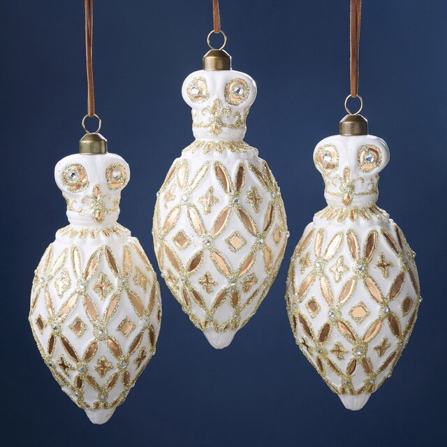 Елочные игрушки Gufo Bianco 16 см, 3 шт, стекло, Winter Deco, 5030052