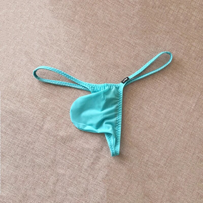 Стринги мужские с низкой посадкой, тонкие супер сексуальные шелковые Трусы-стринги, удобное нижнее белье с Т-образной спинкой, эластичное полупрозрачное нижнее белье Бирюзовый, M, Небесно-голубой