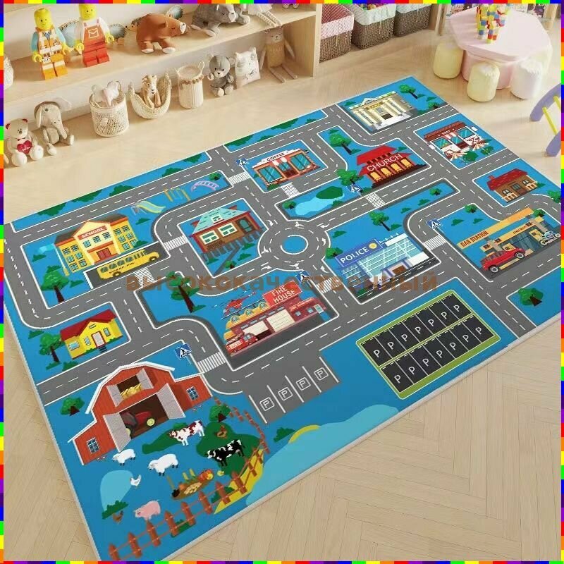 Игровой детский коврик 160x230 см с городом и дорогами идеальный ковер для игр мальчиков и девочек
