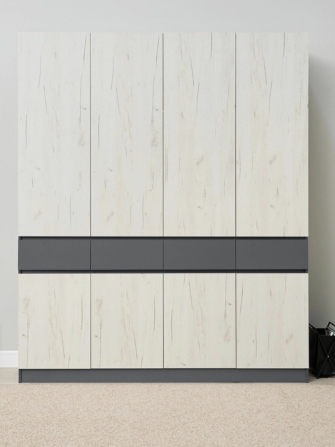 Прихожая роджинамиф Шкаф 4-х ств (Дуб Крафт Белый/Графит, Графит)