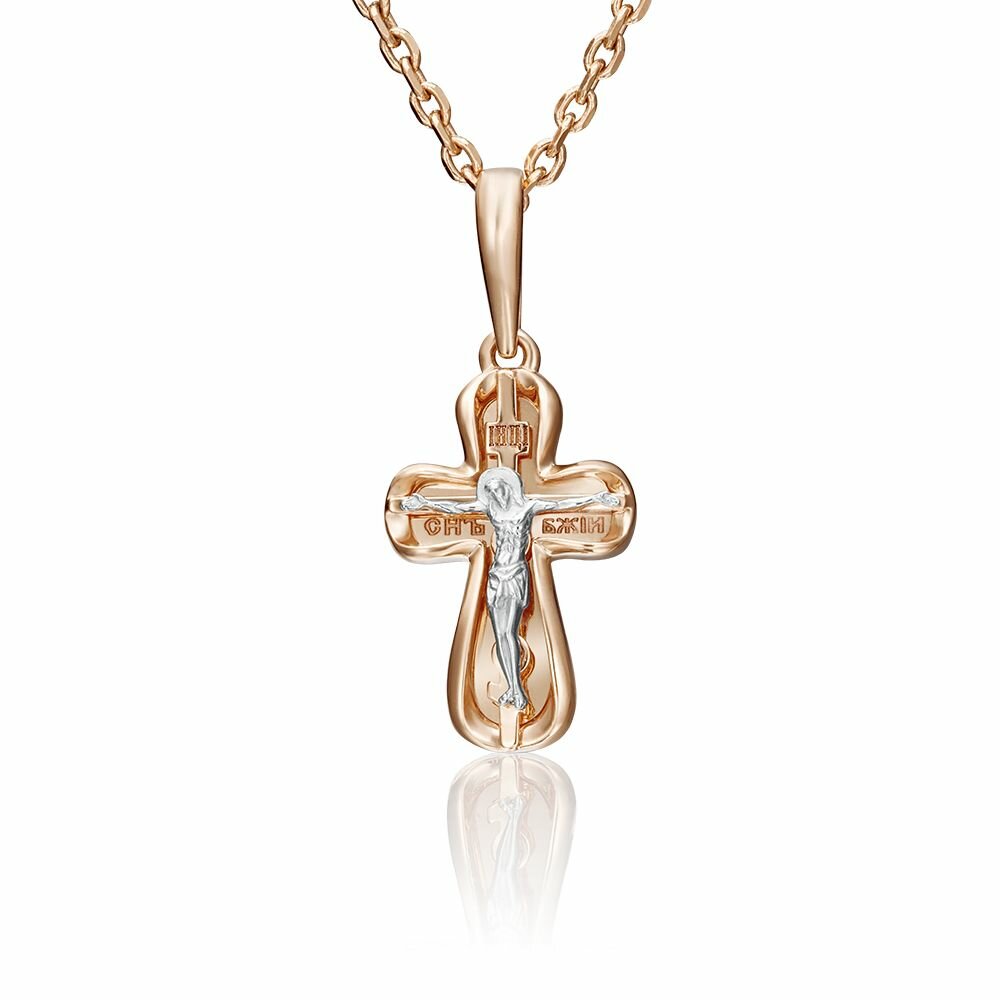 Крестик, комбинированное золото, 585 проба, родирование