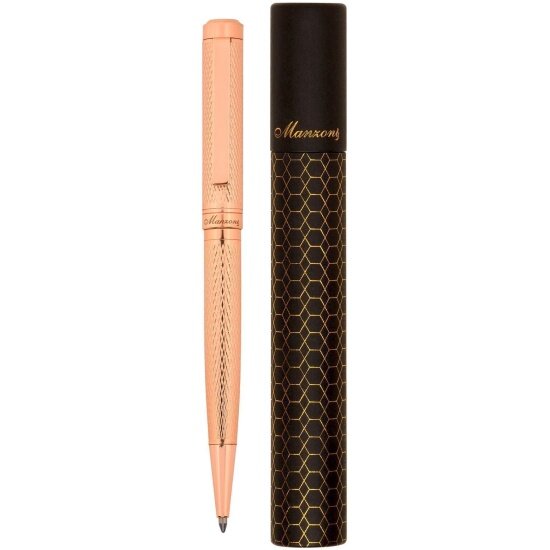 Ручка шариковая Manzoni Capri подарочная, синий 1мм, корпус металл розовое золото, тубус