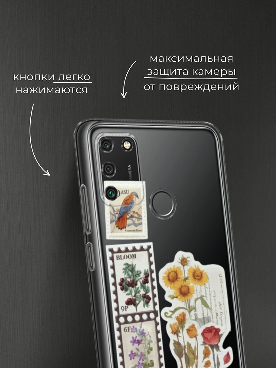 Силиконовый чехол на Honor 9A / Хонор 9А с принтом Марки с цветами — фото 1