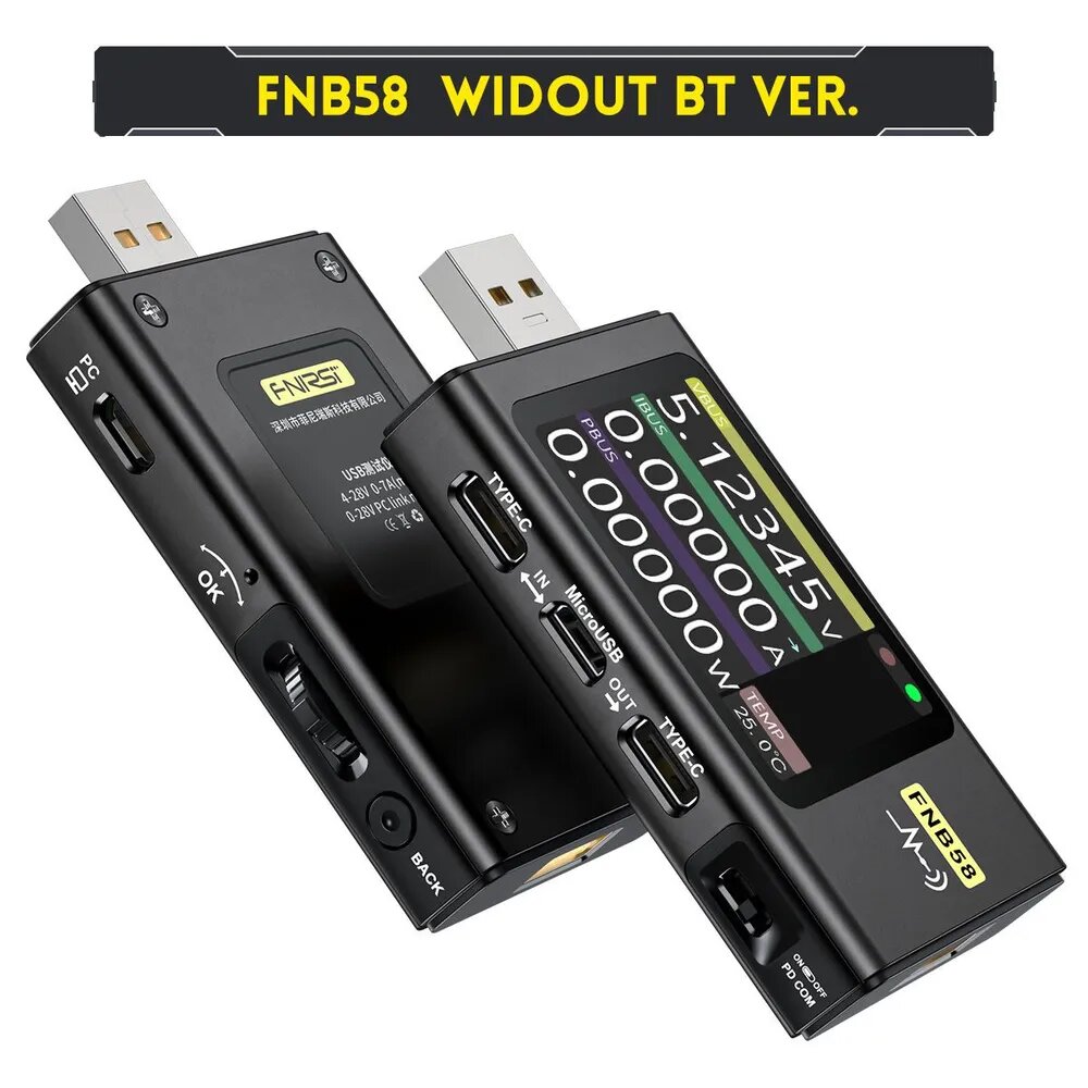 Тестер USB ARCELI FNB58・Цифровой измеритель・Bluetooth・Быстрая зарядка・Контроль напряжения 4–28 В