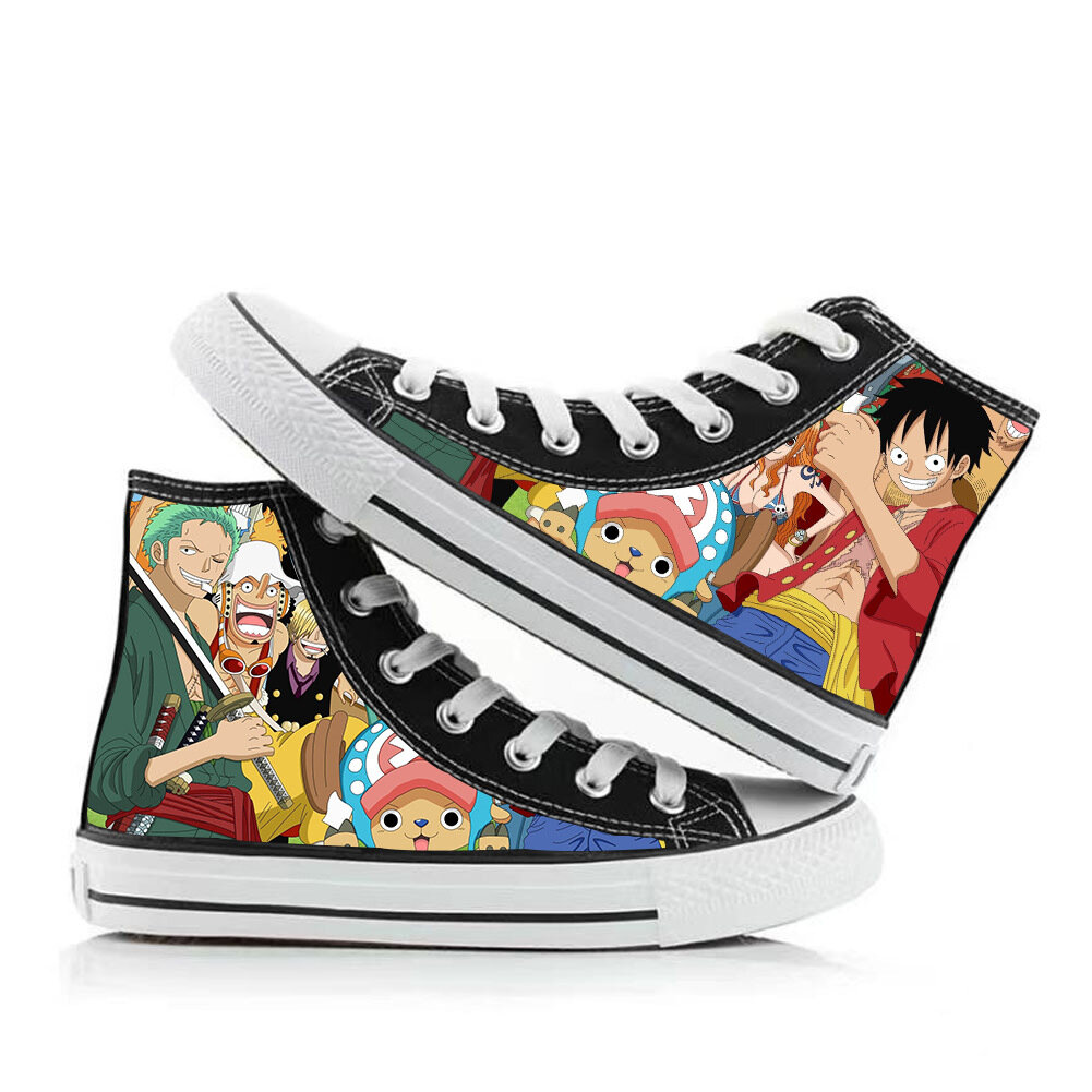 Новые высокие парусиновые кроссовки One Piece с принтом, в популярном мультяшном стиле, балетки для студентов, модные кроссовки.