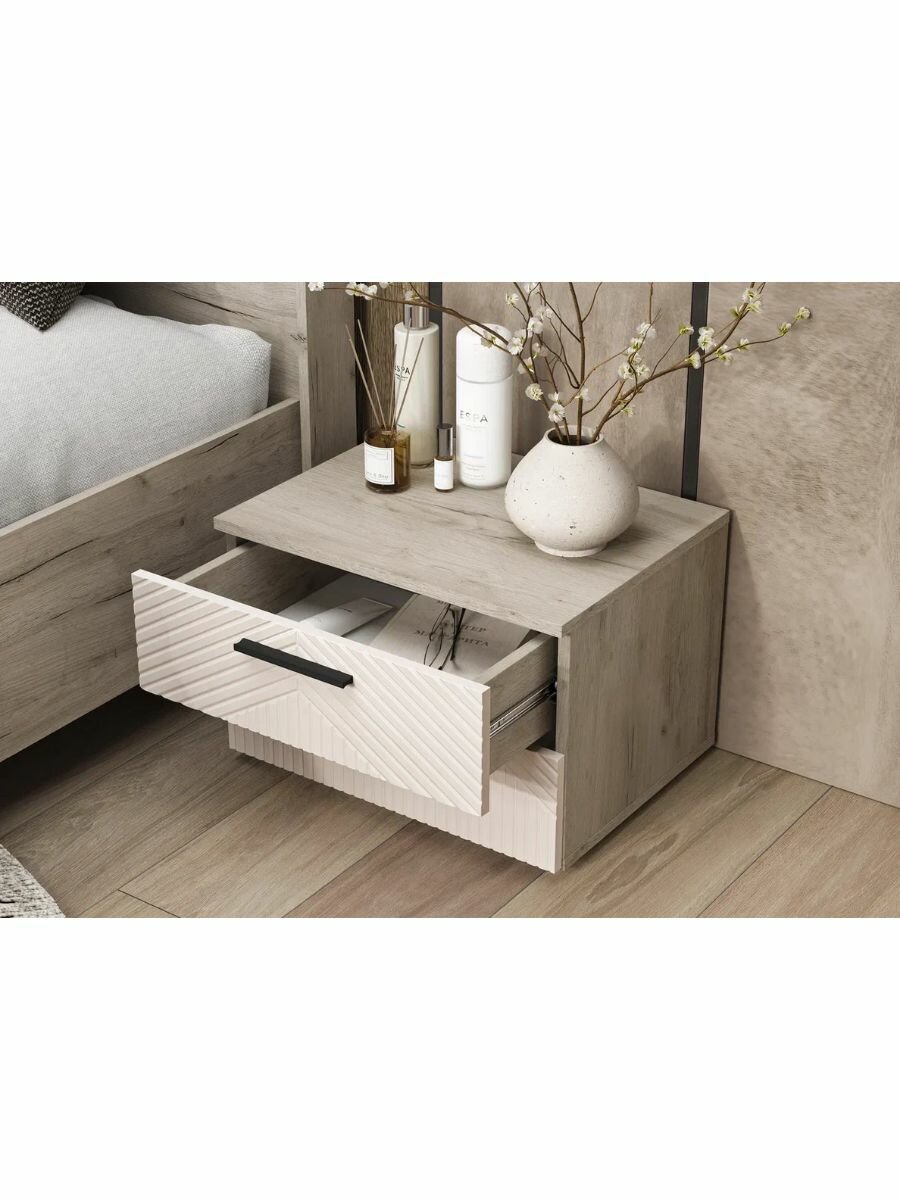 Тумбы прикроватные Сильвия 502х350х386, Дуб Крафт серый/Кашемир, с выдвижными ящиками, МИФ