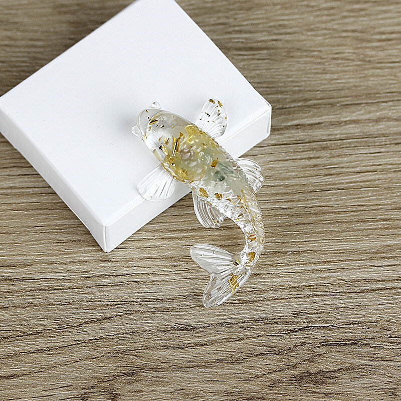 Натуральный кристалл, дробленый камень, эпоксидная смола, миниатюрный орнамент в форме маленькой рыбки, декор для офисного стола, подарок, автомобильный орнамент