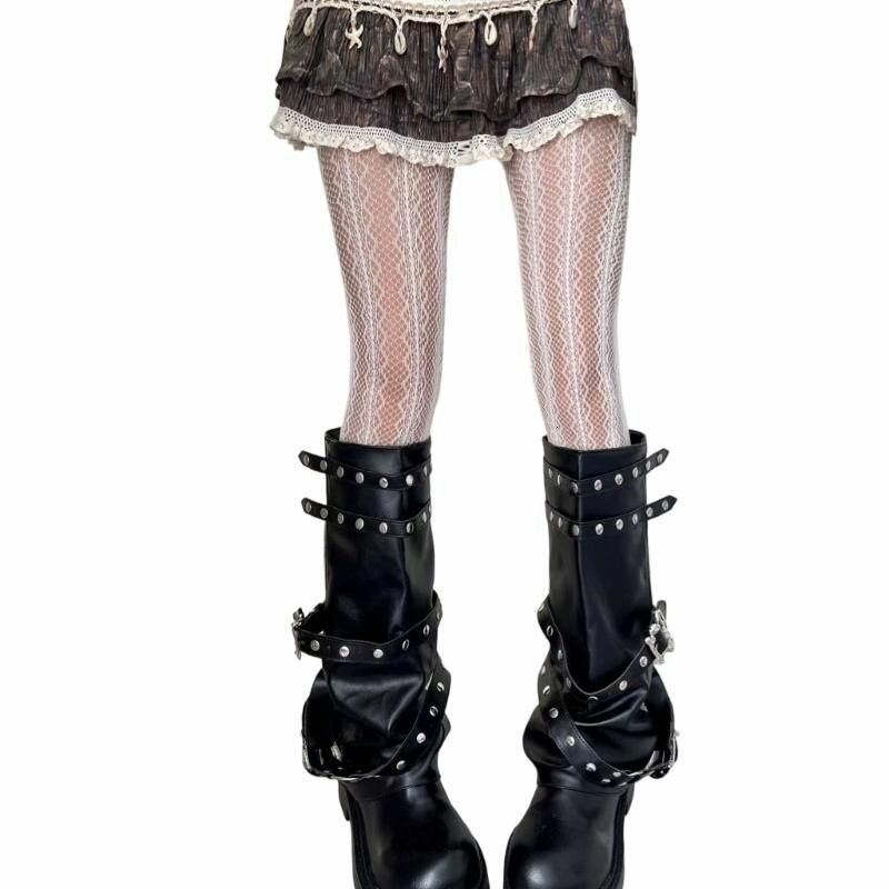 Ажурные чулки в полоску, Белый