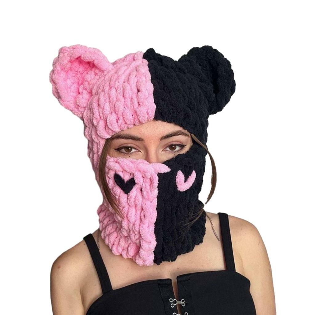Балаклава «Медвежьи уши» для Хэллоуина, Розовый черный