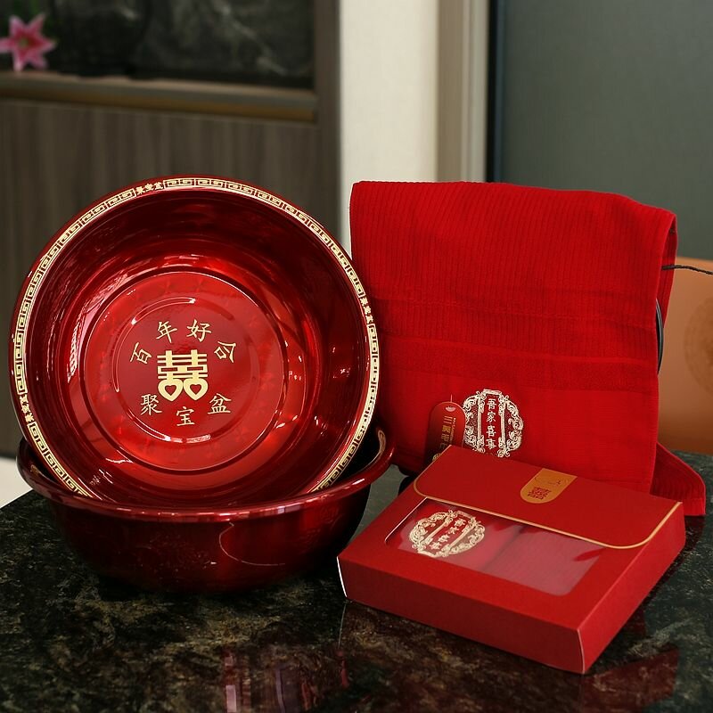 Золотой свадебный таз, свадебный таз невесты, утолщённый таз для туалетных принадлежностей, таз для приданого, красный таз.