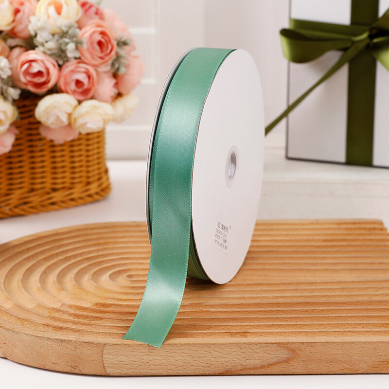 2,5 см широкая плотная зеленая лента для упаковки цветочных подарков, темно-зеленая армейская сатиновая лента, полиэстеровая лента