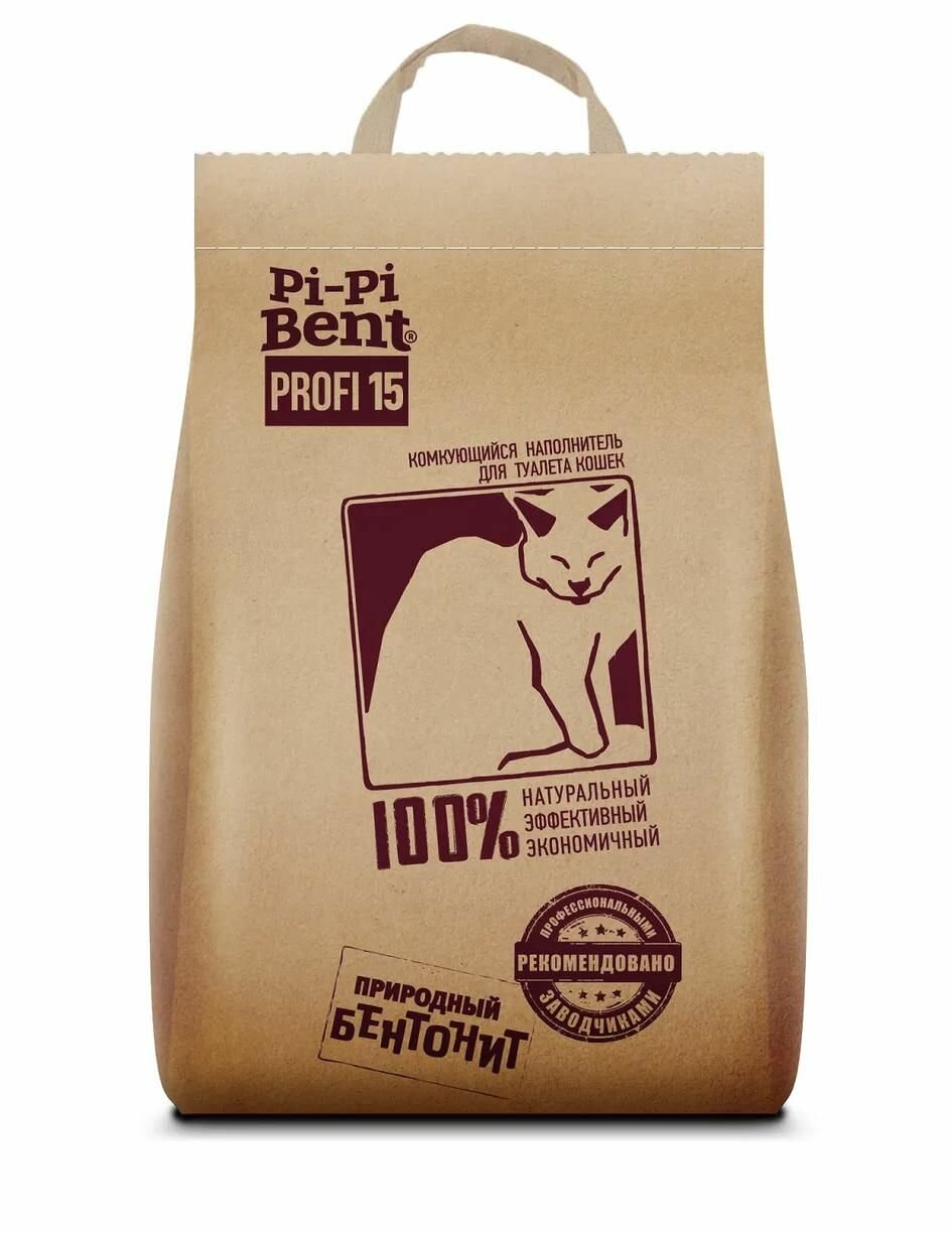Наполнитель для кошачьего туалета Pi-Pi Bent PROFI 15, комкующийся, крафт-пакет 15 кг, 36 л